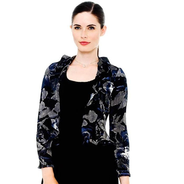 Ruffle Floral Print Crinkle Jacket - JK65 Blue – ShopVeeca